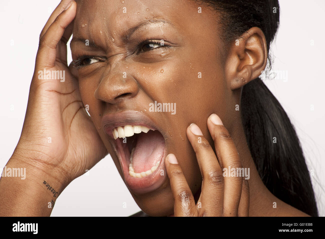 Beauty black skin woman with nice screaming expression Stock Photo - Alamy