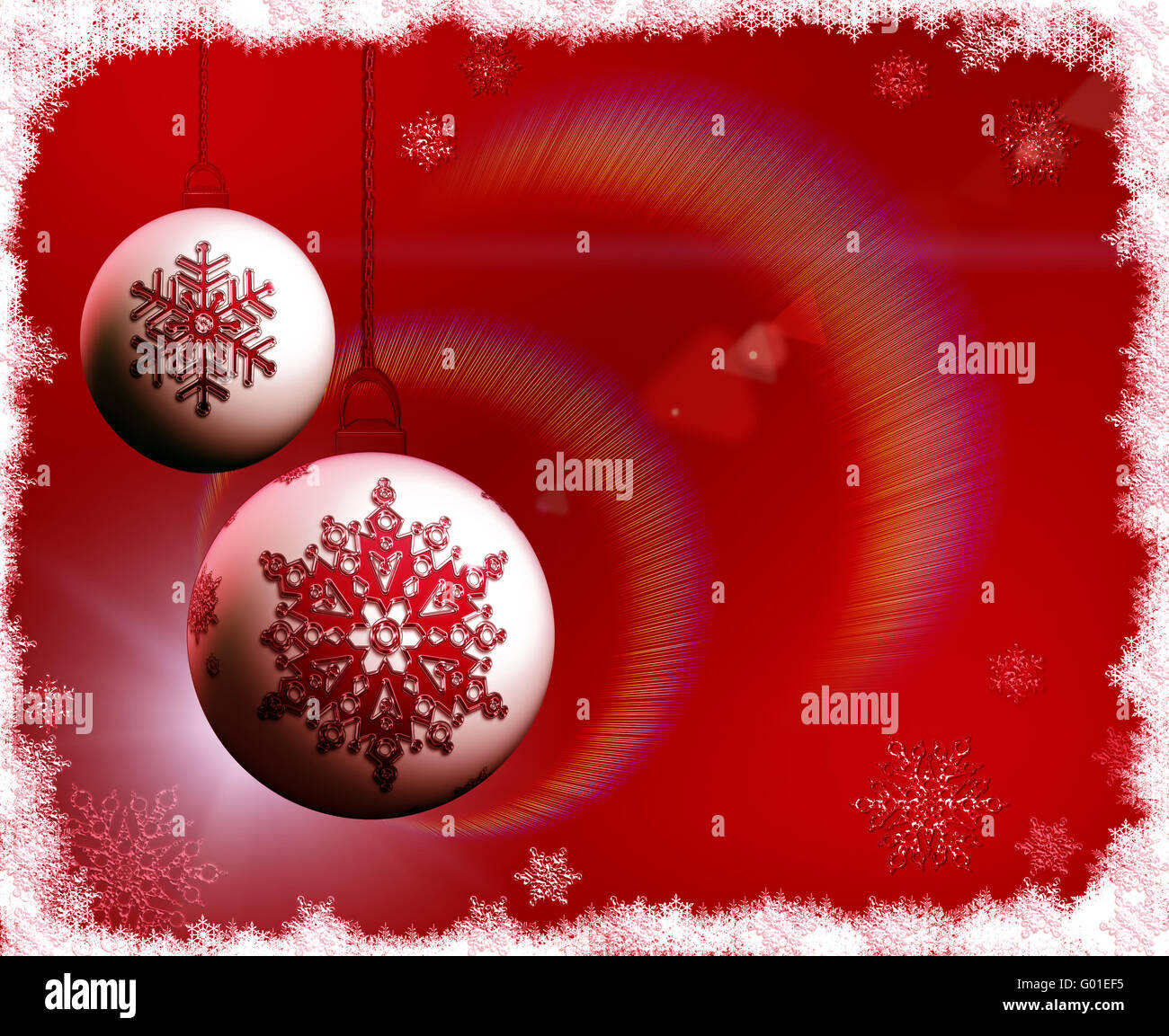 Christmas bulbs on red background with snowflakes Stock Photo - Alamy