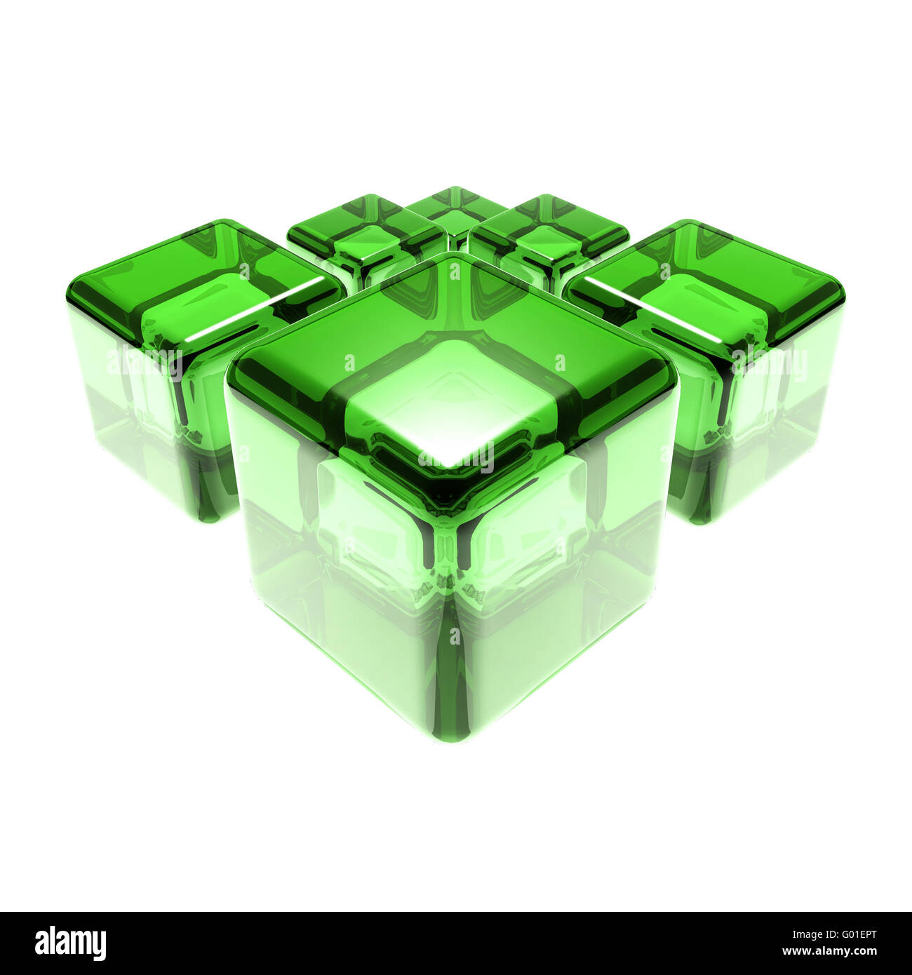 green glass cubes isolated over white background Stock Photo - Alamy