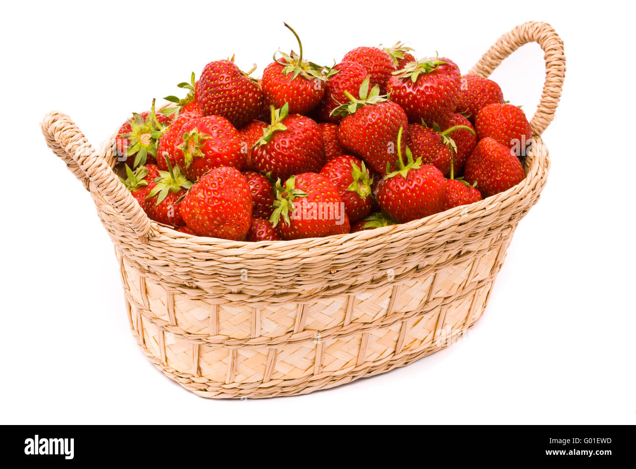 Strawberries in wooden basket isolated on white Stock Photo - Alamy