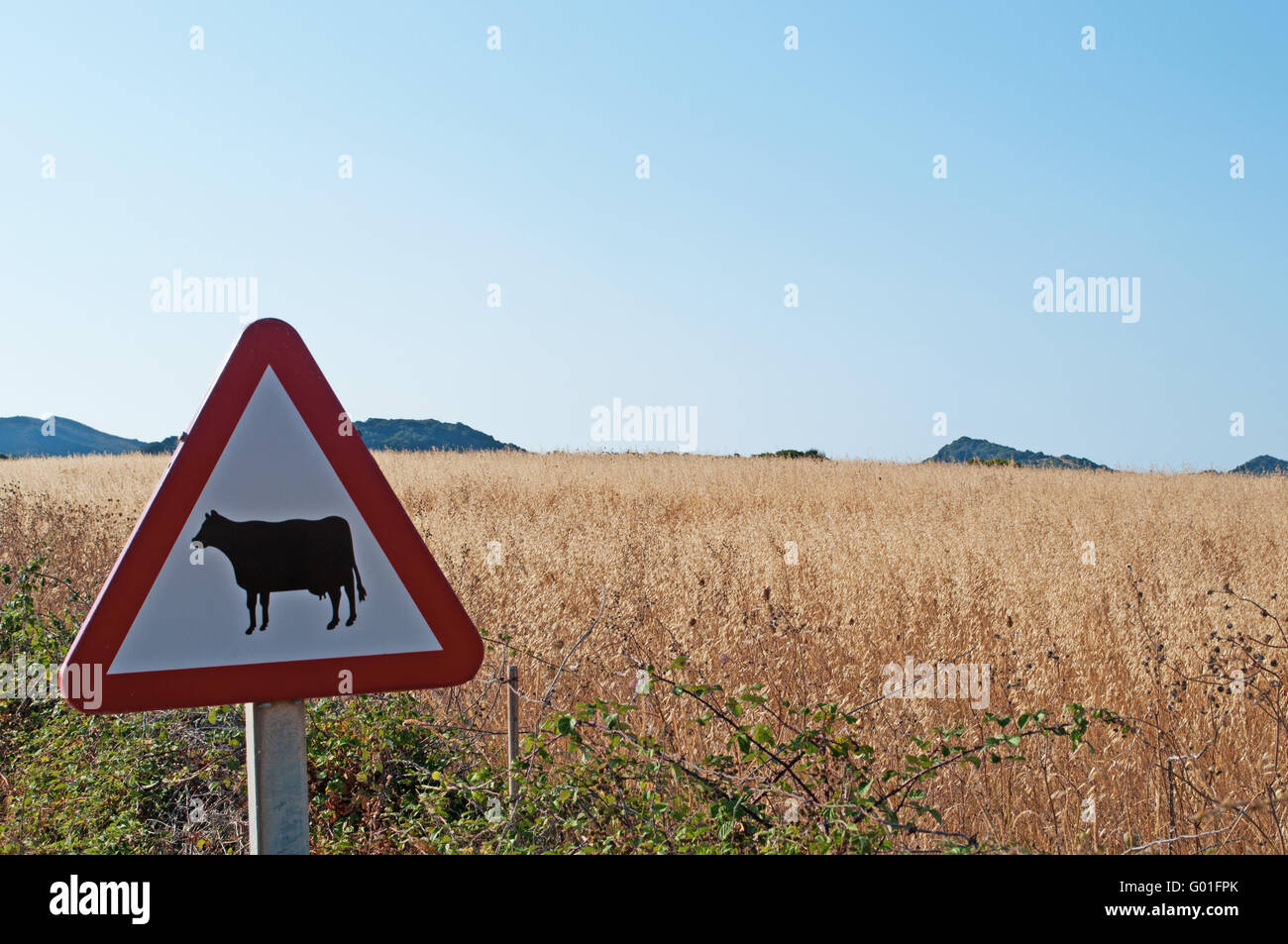 Menorca, Balearic Islands, Spain, Europe: warning sign for passage of ...