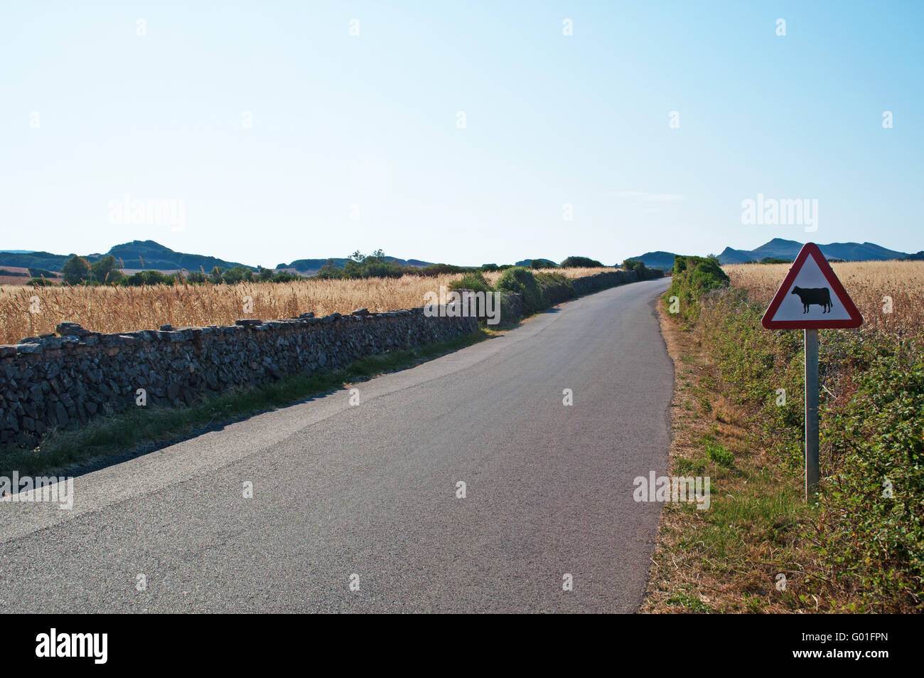Menorca, Balearic Islands, Spain, Europe: warning sign for passage of ...