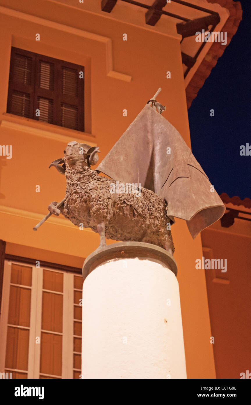 Menorca, Balearic Islands, Spain: sheep sculpture in the town center of ...