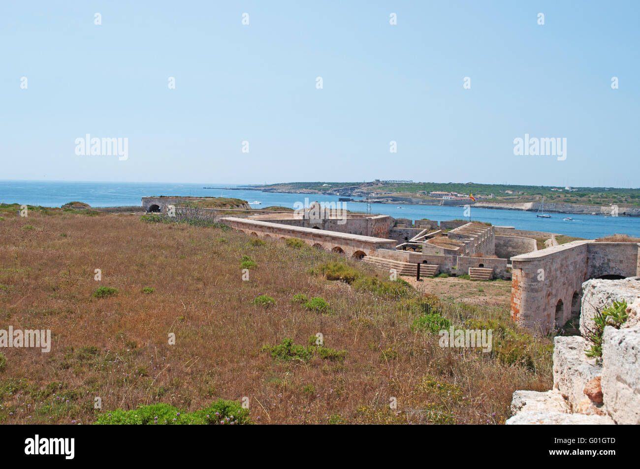 Menorca: view of Fortaleza de La Mola, the Fortress of Isabel II, a ...
