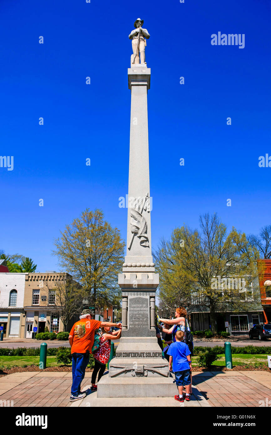 People around the Confederate monument on the Square in downtown ...