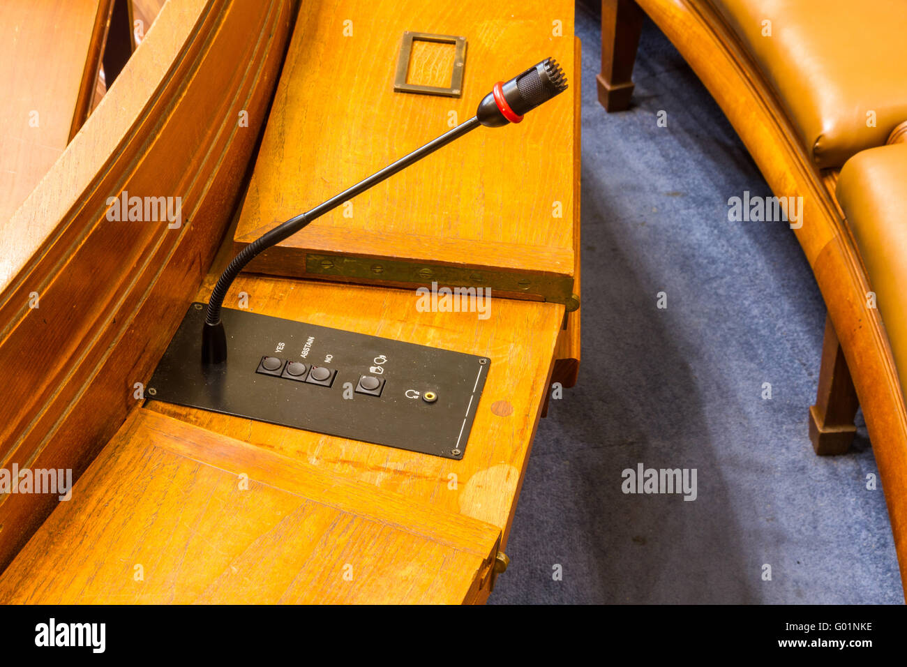 Microphone for speaking in a council chamber Stock Photo - Alamy