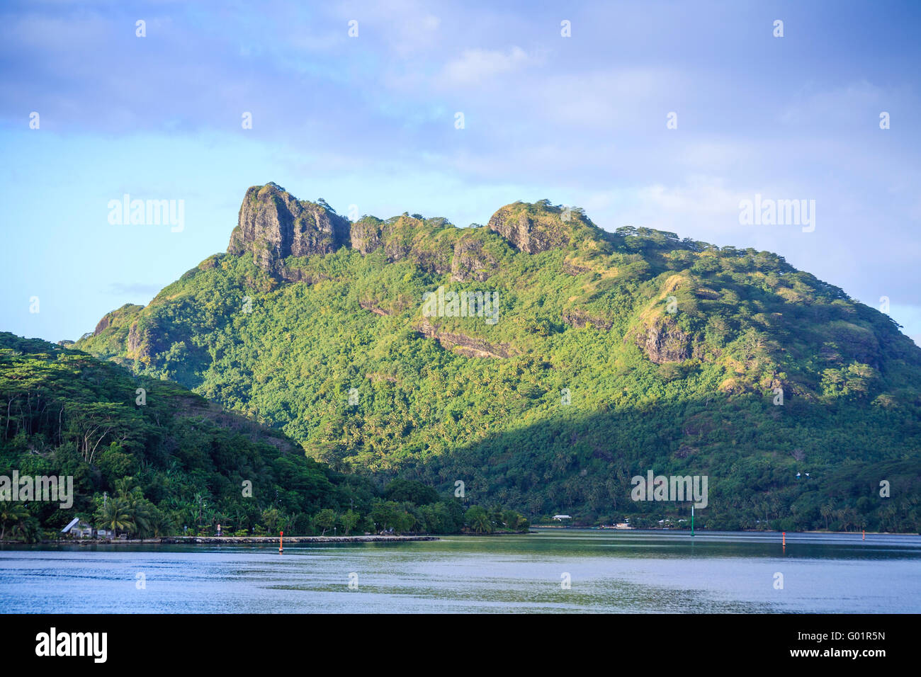 Extinct volcano core mountain scenery in Huahine, an island in the ...