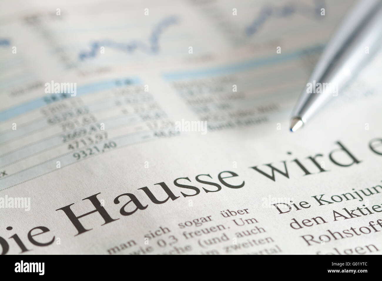 German newspaper close-up with the headline about stock hausse Stock ...