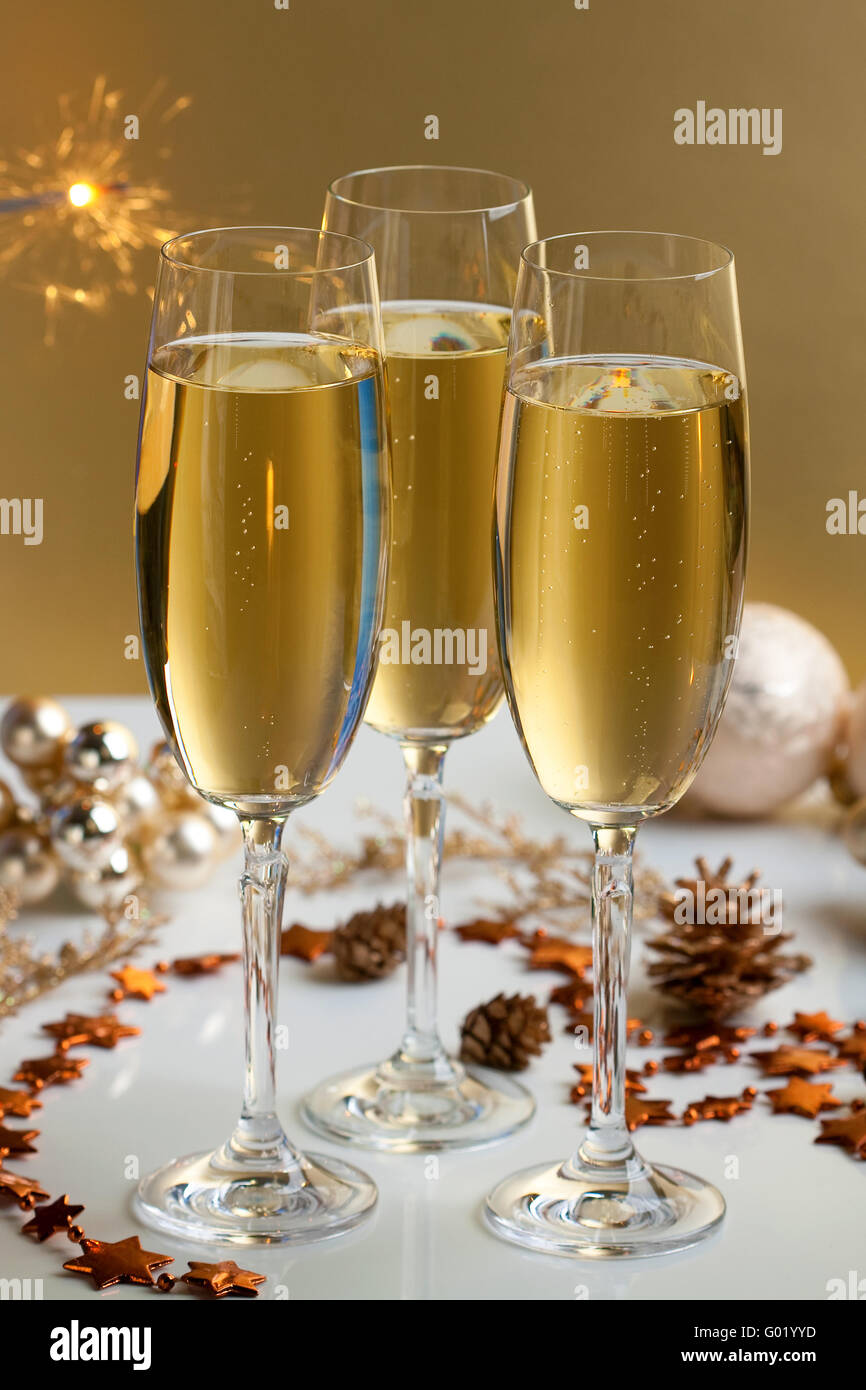 three glasses of champagne Stock Photo - Alamy