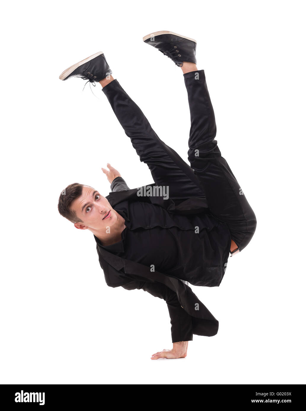 One fit handsome modern style dancer young man working out, performing ...