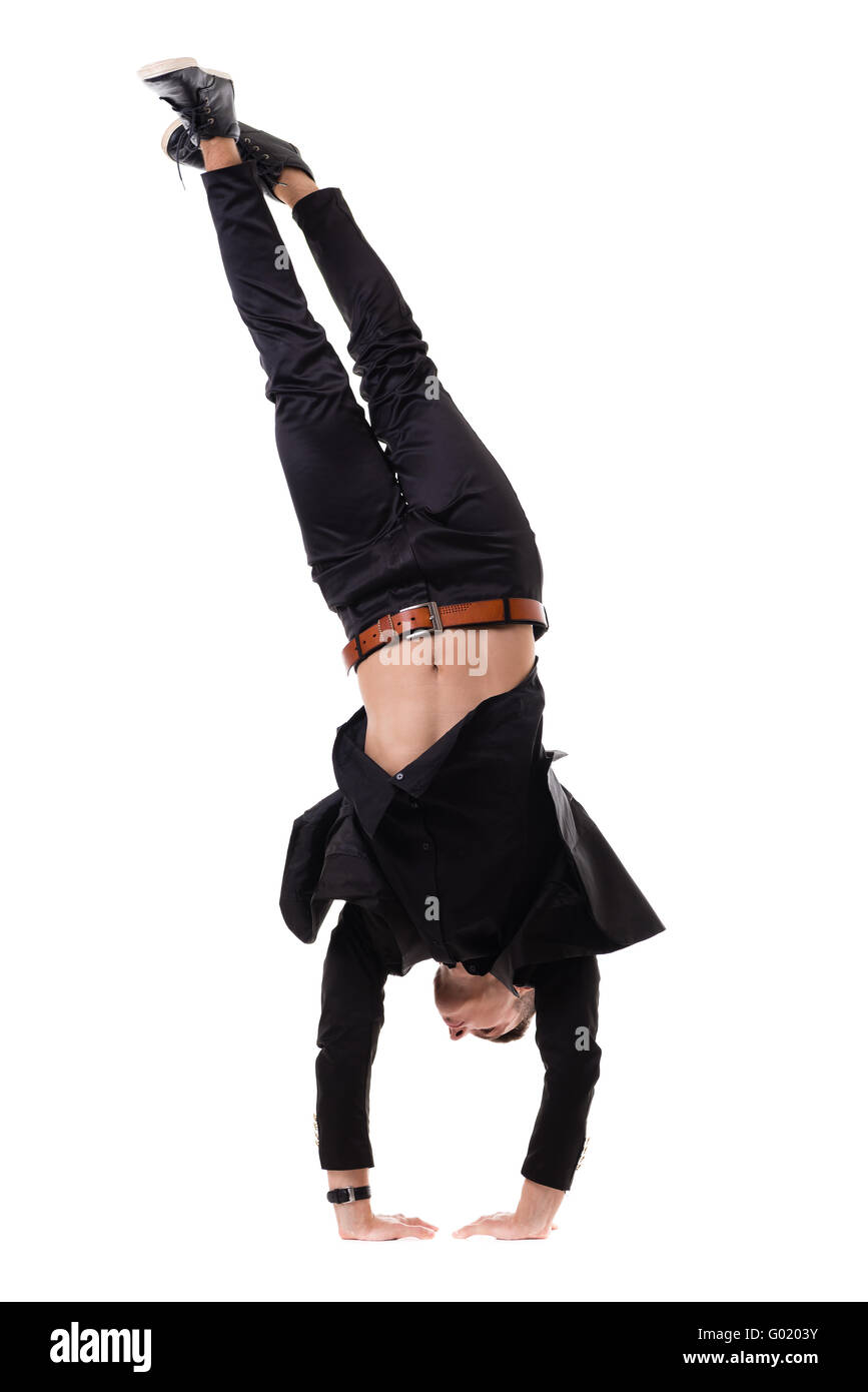 One fit handsome modern style dancer young man working out, performing ...