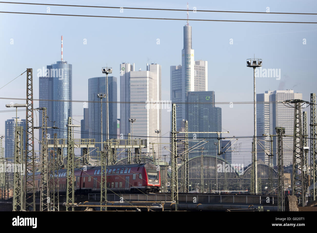 Frankfurt main station with a moving train of the German Federal ...