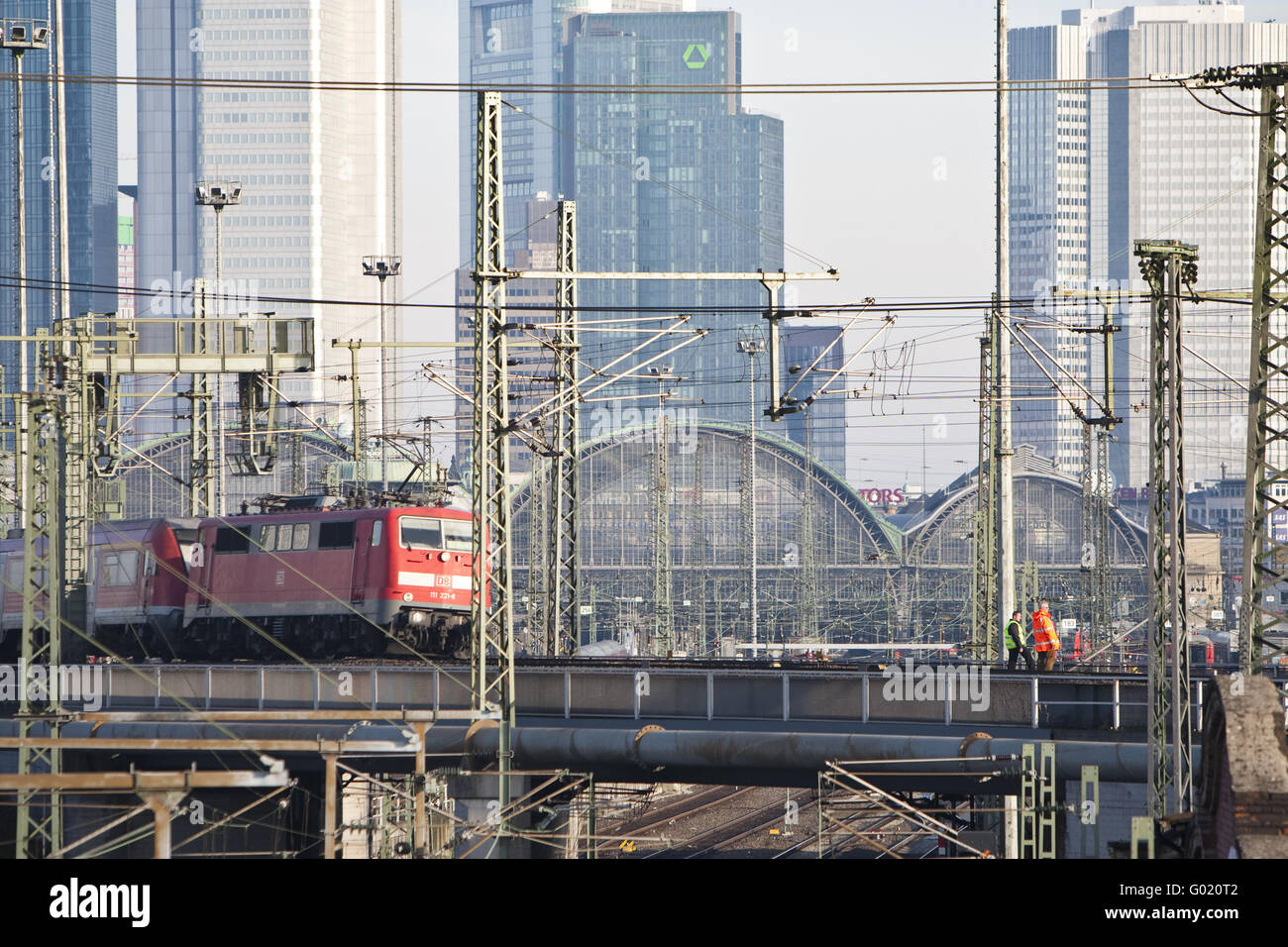 Frankfurt main station with a moving train of the German Federal ...