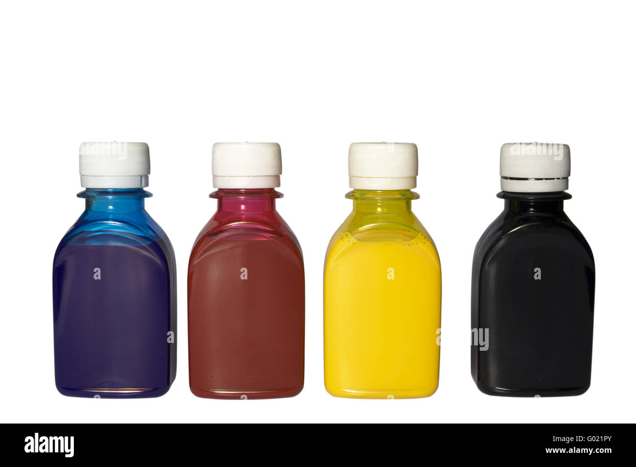 bottles with ink for the printer isolated on white Stock Photo - Alamy