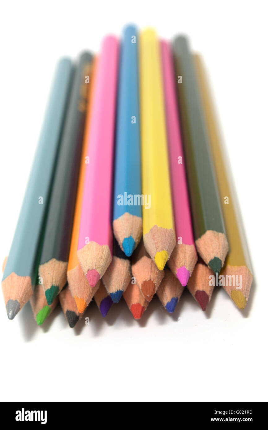 The ends of the sharpened color pencils isolated on white Stock Photo ...