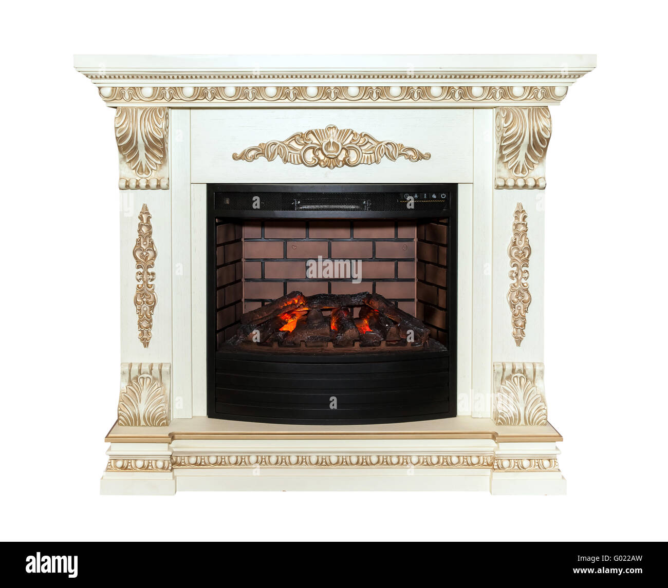 White fireplace isolated on white background Stock Photo - Alamy