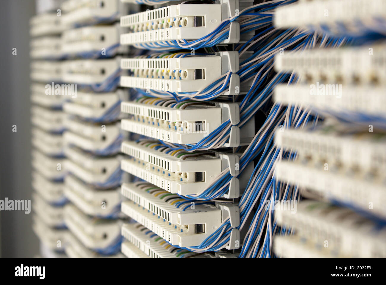 switchboard of white color with numbers and wires Stock Photo - Alamy