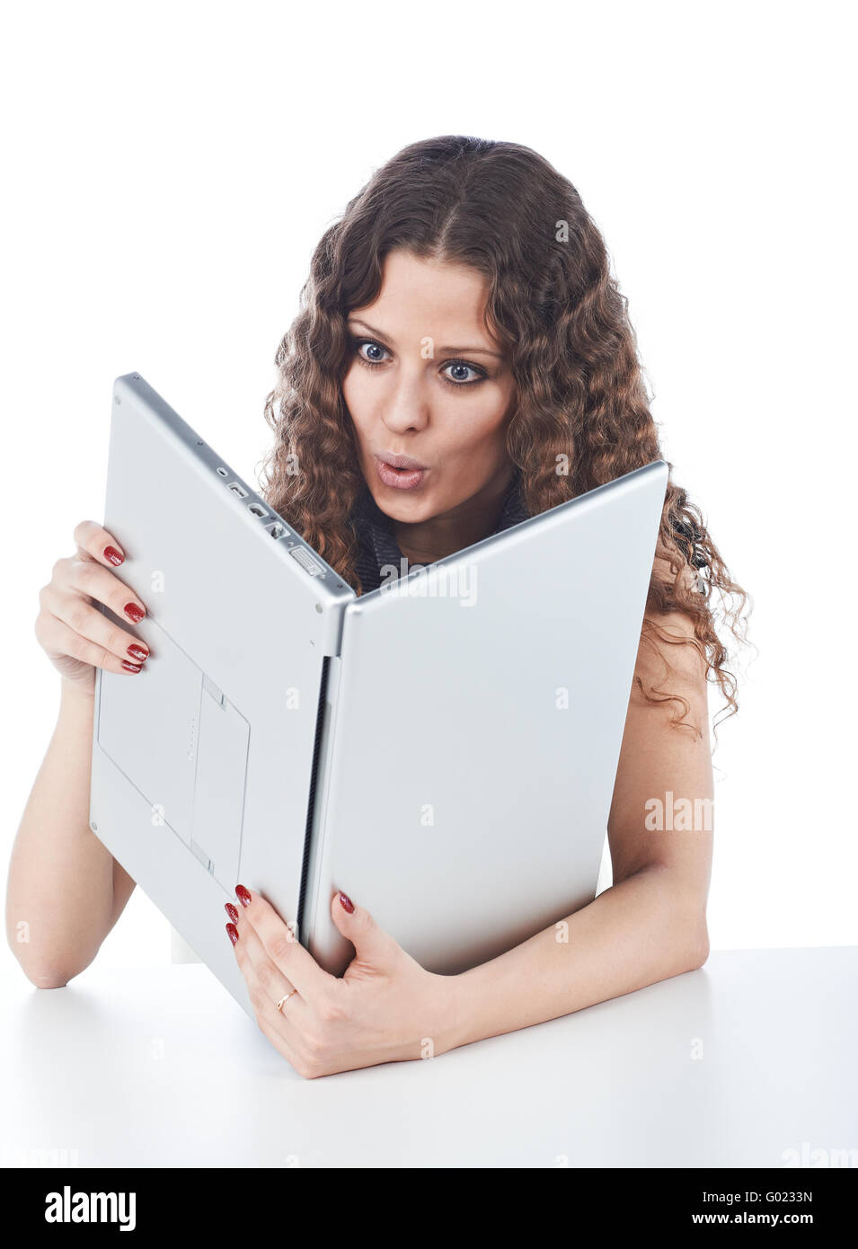 Women laptop surprise look hi-res stock photography and images - Alamy