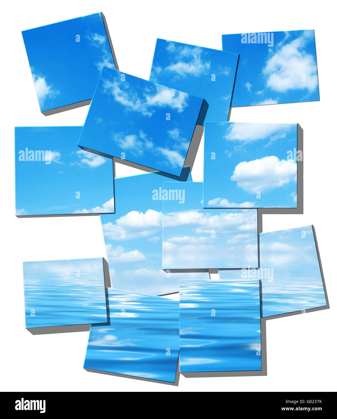summer sky and ocean image on white background, scattered tiles Stock ...
