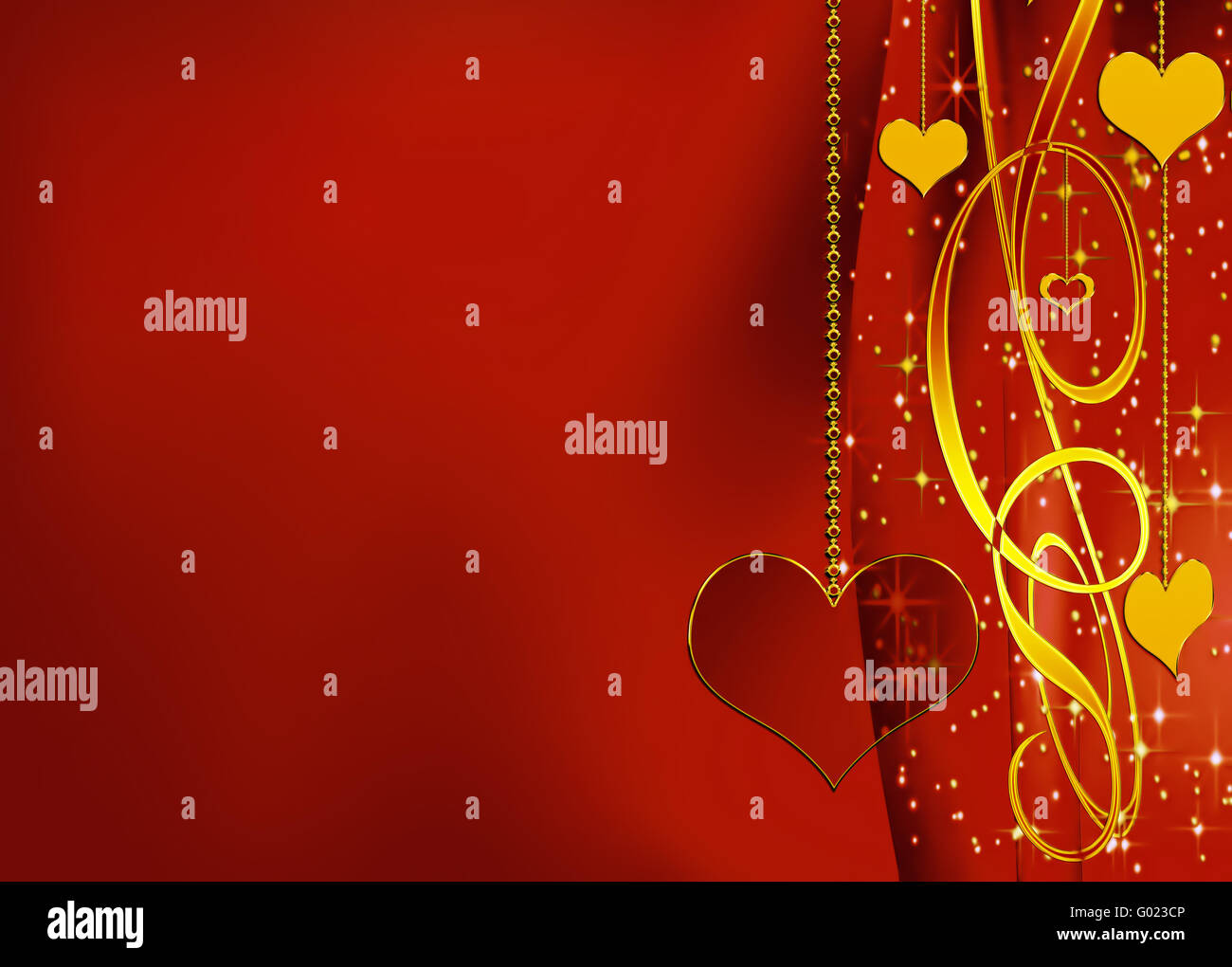 elegant red background with heart of glass, hearts and stars Stock ...