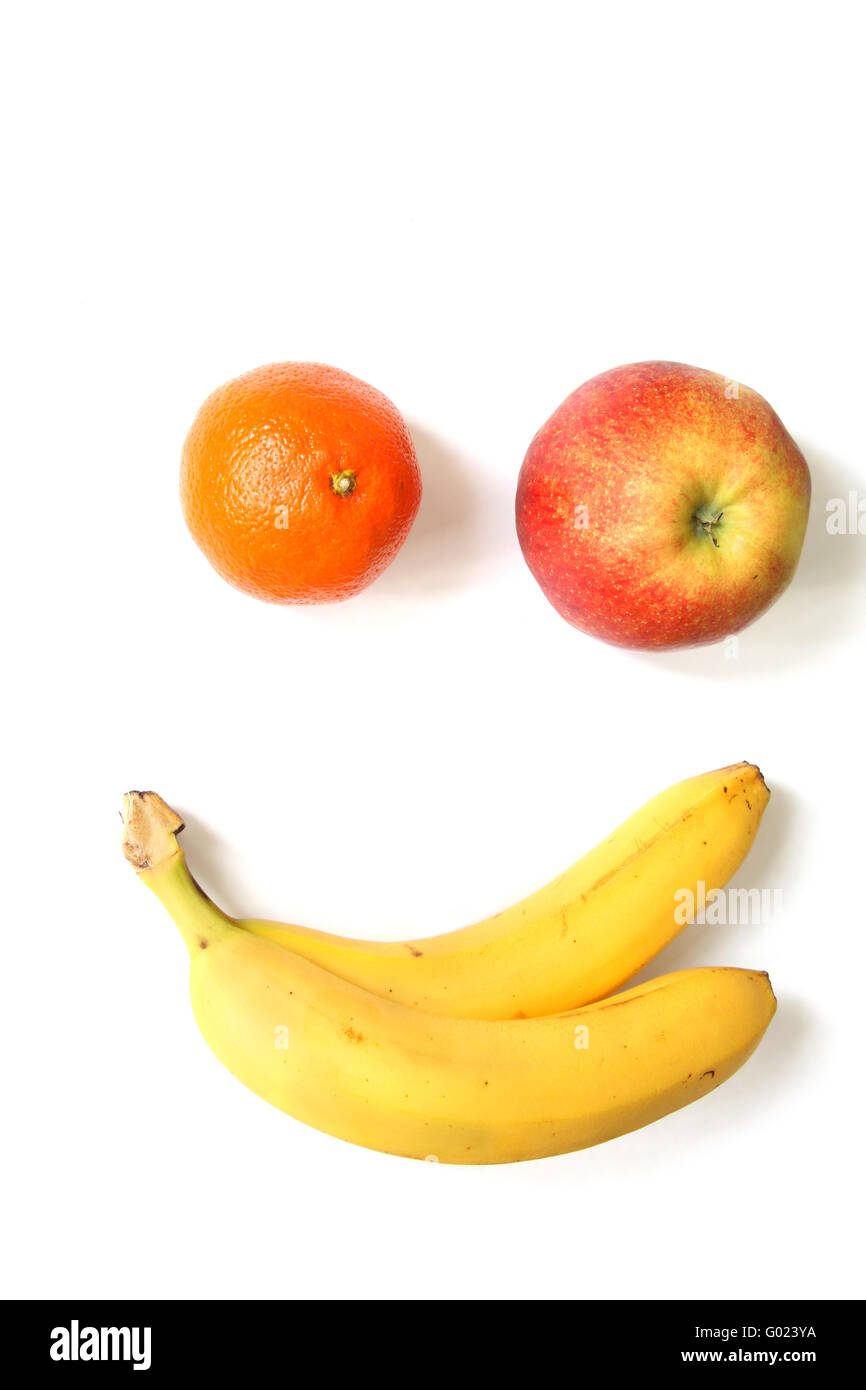 Fruits imitating a smiling face. Isolated on white Stock Photo - Alamy