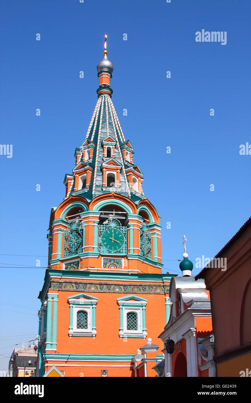 Orthodox Church in russian baroque style. Bell tower with a clock Stock ...