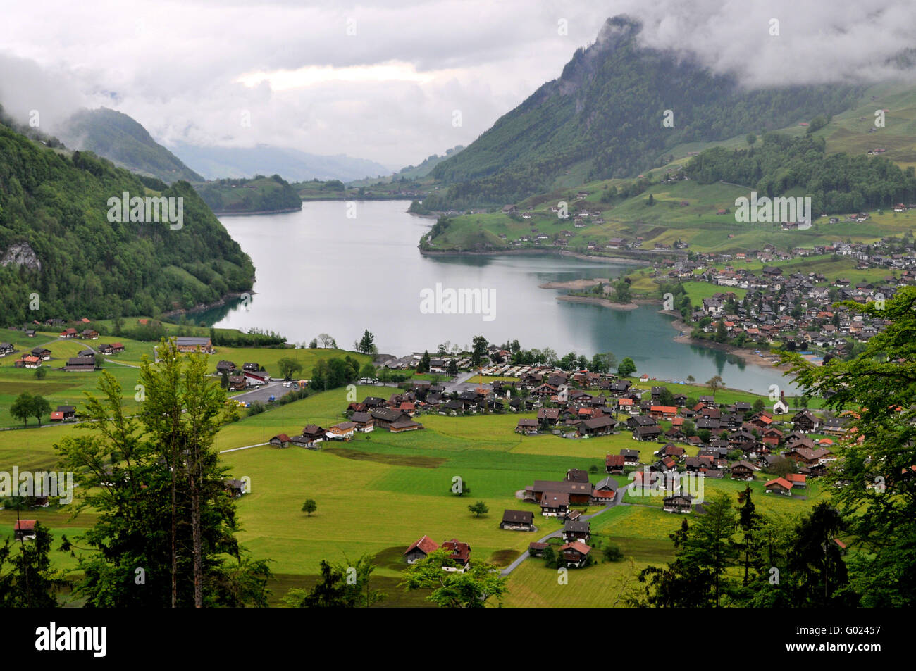 Typical suisse town in the alps Stock Photo - Alamy