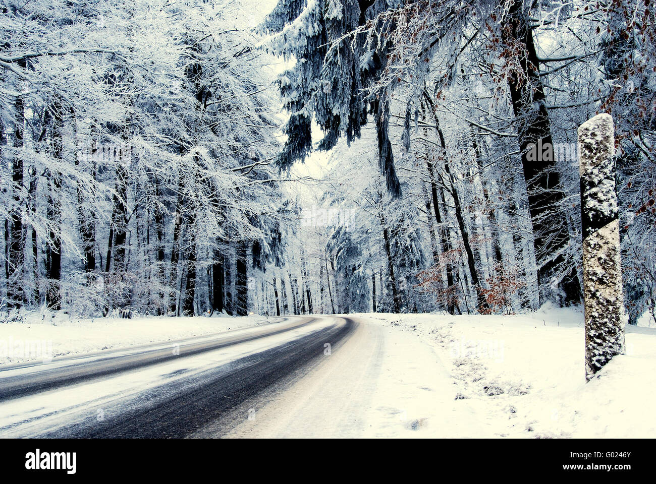 Street in a winter landscape with lot of snow on the trees Stock Photo ...