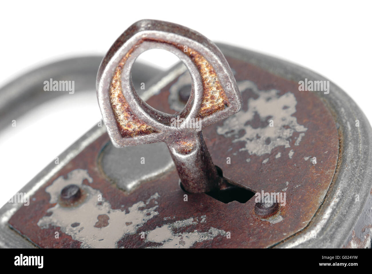 Rusty key and padlock on a white background Stock Photo - Alamy