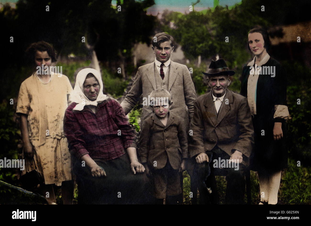 hand-colored print from a extended family, historic photograph, around ...