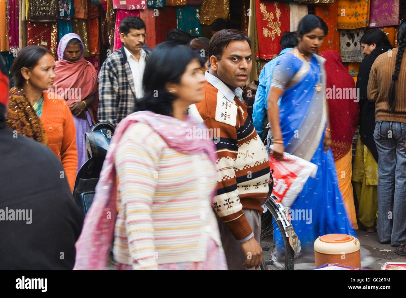 street life on a shopping street in North India, India, Asia Stock ...