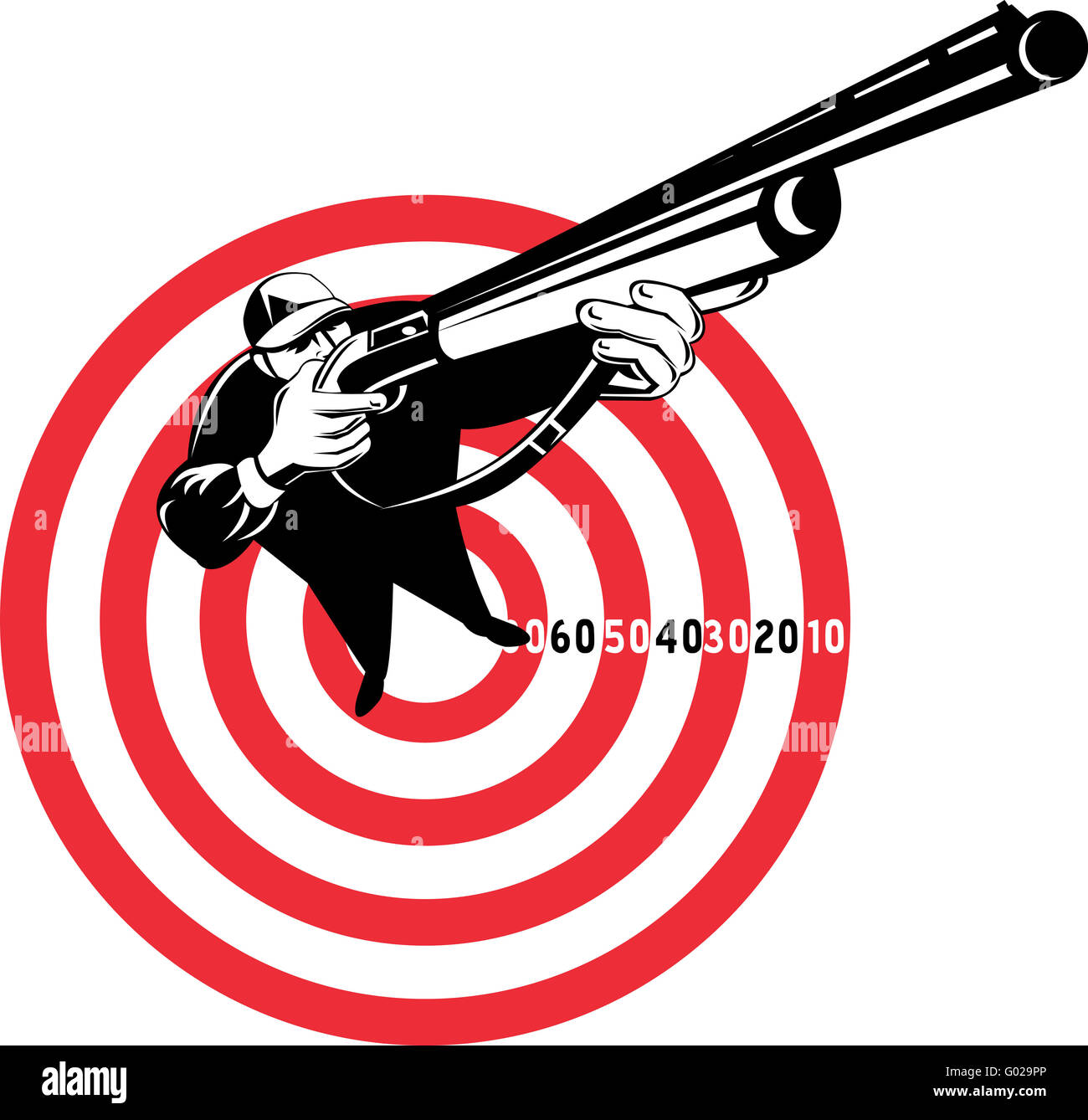 Hunter aiming rifle shotgun bulls eye high angle Stock Photo - Alamy