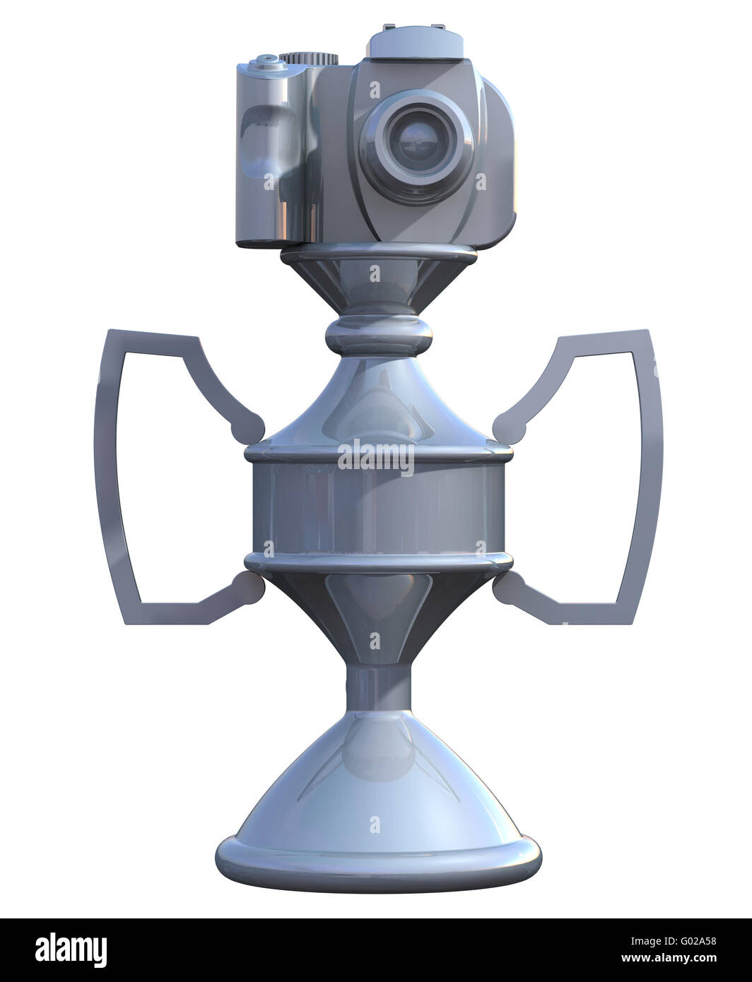 Silver DSLR camera trophy or cup isolated on white Stock Photo - Alamy