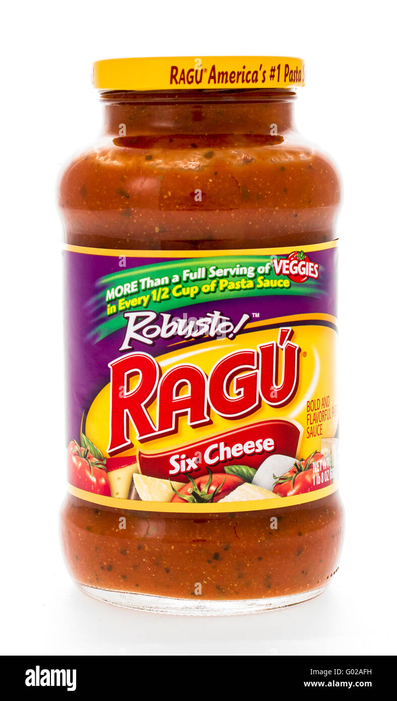 Winneconne, WI - 7 February 2015: Jar of Ragu Six Cheese flavored pasta ...