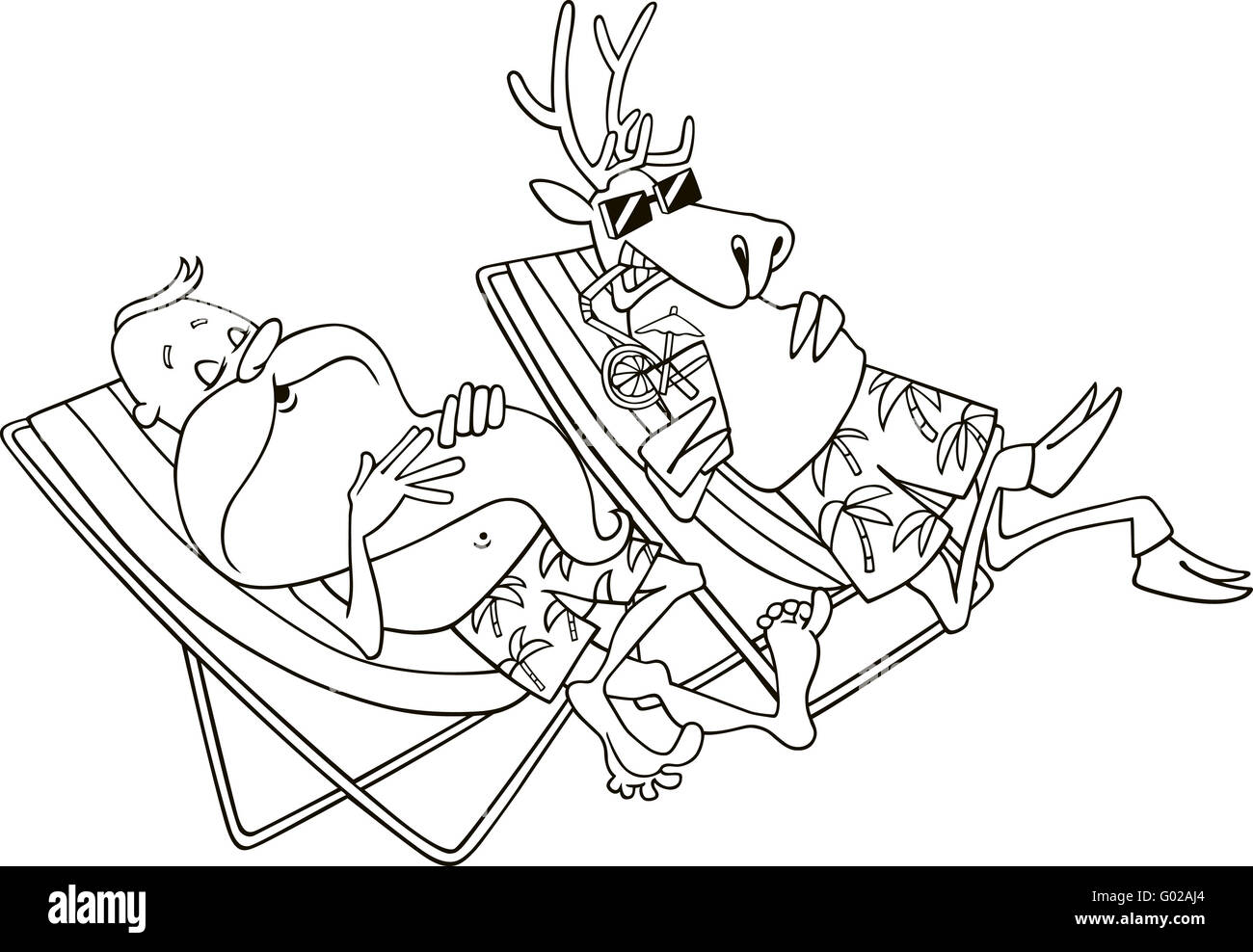 santa and reindeer having a rest for coloring Stock Photo - Alamy