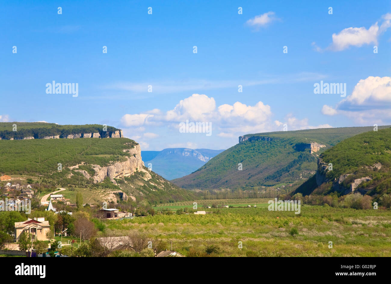 Crimea mountain landscape with valley and village Stock Photo - Alamy