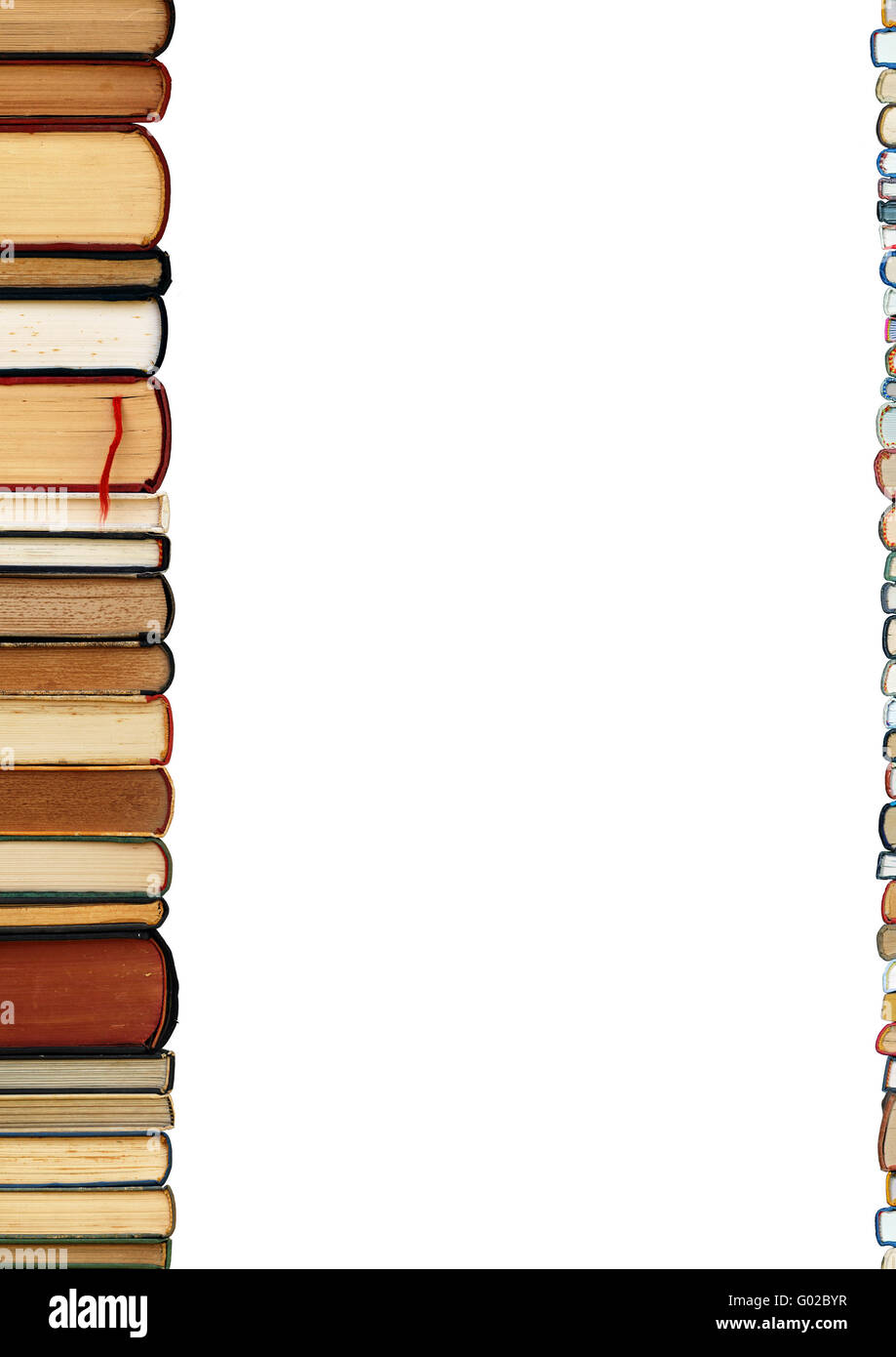 A pile of books as a colorful border isolated on w Stock Photo - Alamy