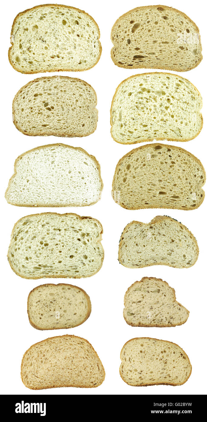 Different slices of bread isolated on white backgr Stock Photo - Alamy