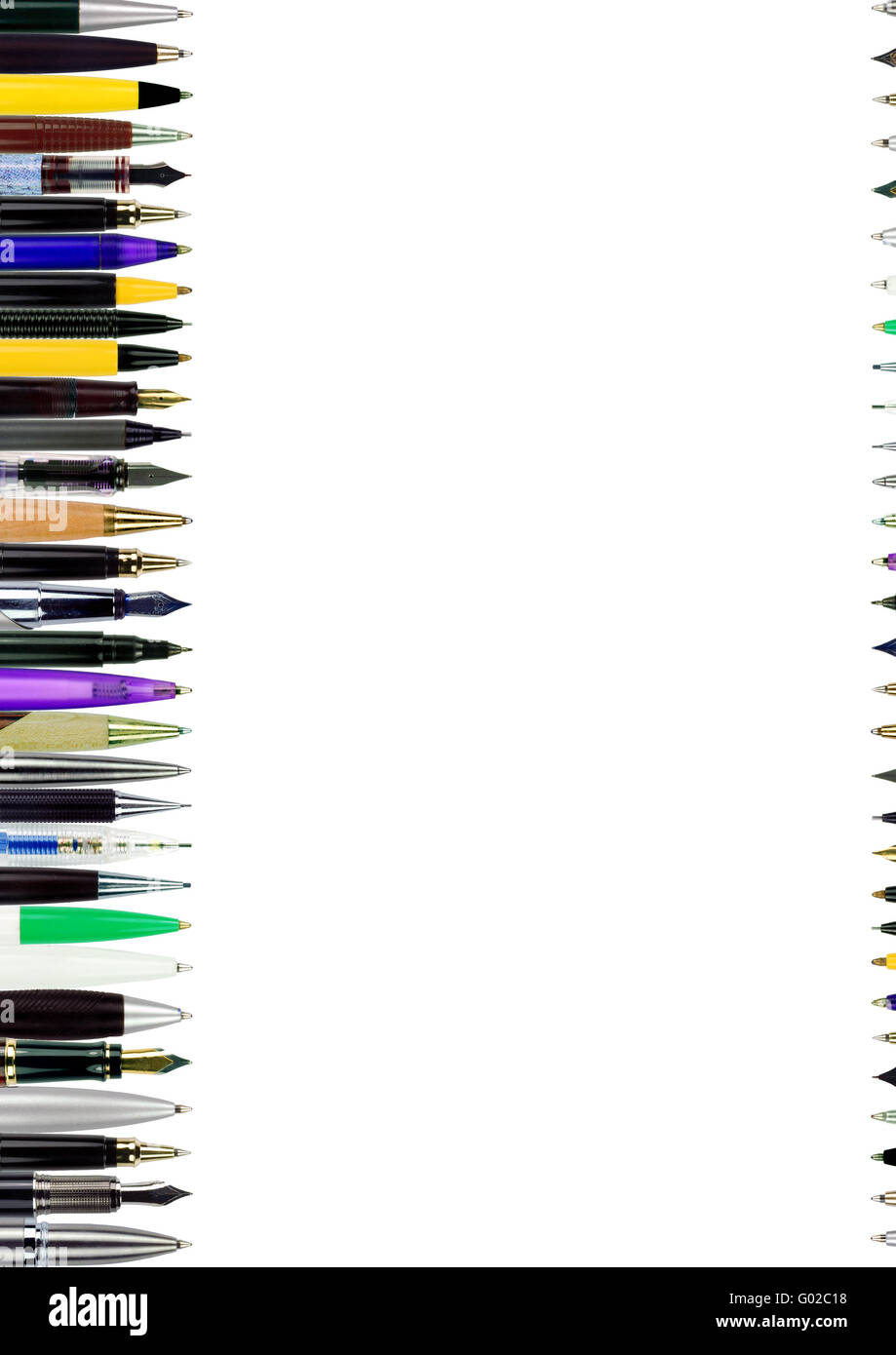 A column of pens and pencils as a colorful border Stock Photo - Alamy