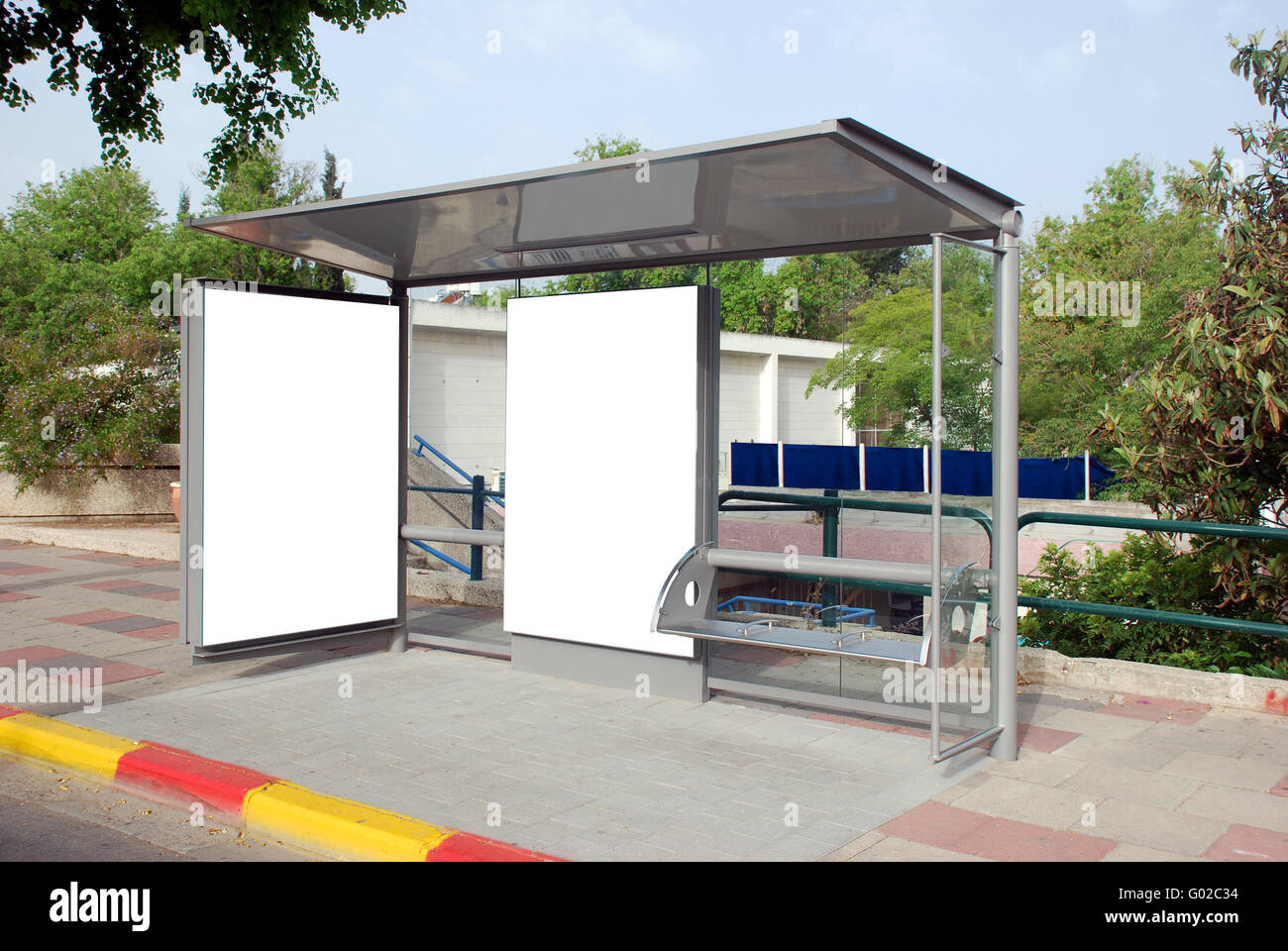 A blank white sign on bus station with a copy spac Stock Photo - Alamy