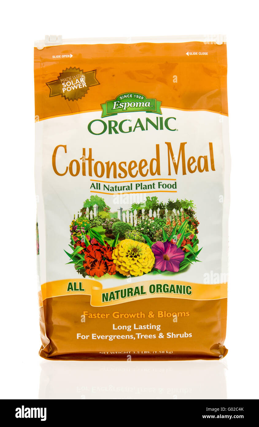 Winneconne, WI - 28 April 2016: Bag of Espoma cottonseed meal plant ...