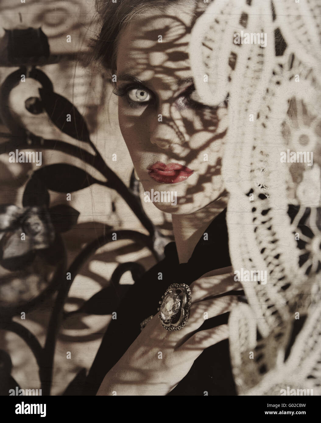 beautiful woman with lace shadows Stock Photo - Alamy