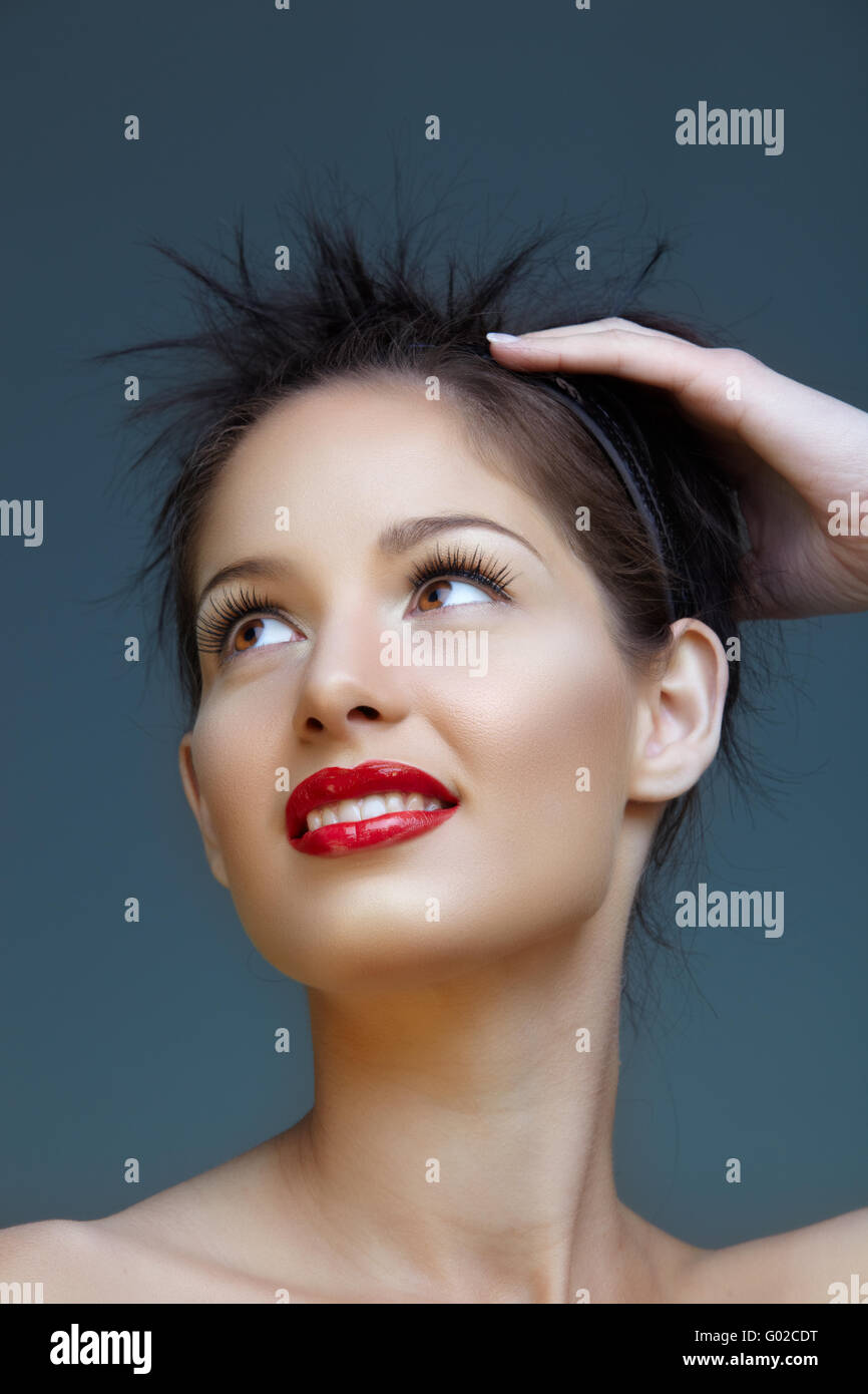 Woman with red lips Stock Photo - Alamy
