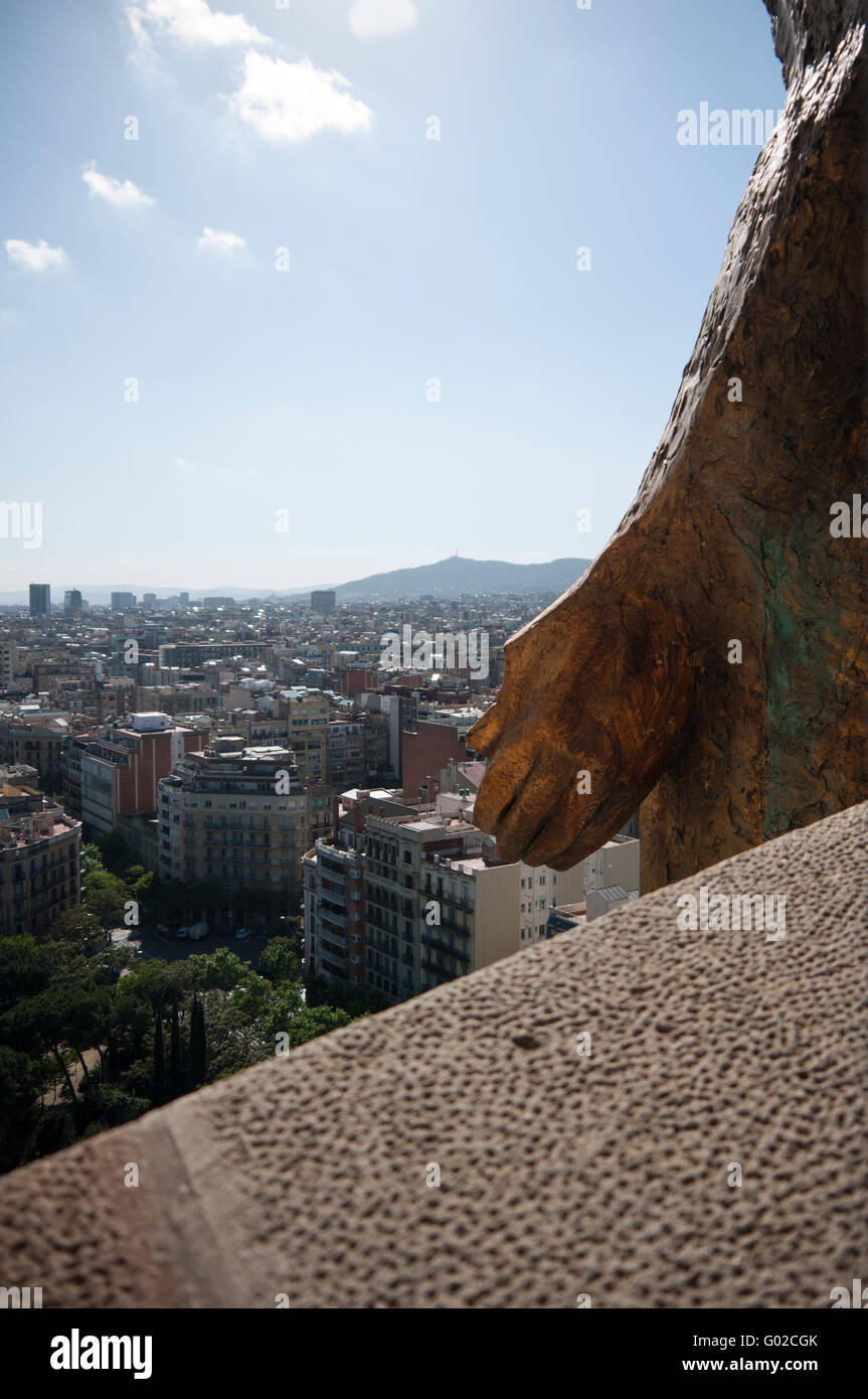 View of the city of Barcelona, Spain from a tower on Sagrada Familia ...