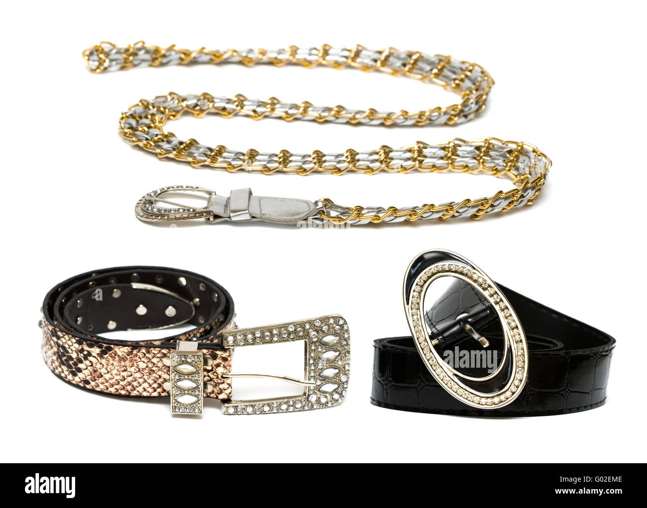 beautiful belts with diamonds over white background Stock Photo - Alamy