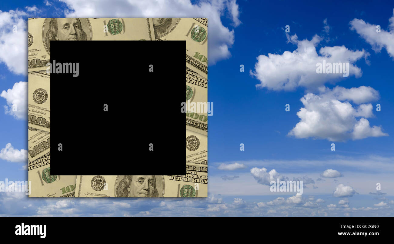 Empty dollar frame with deep blue sky background Stock Photo - Alamy
