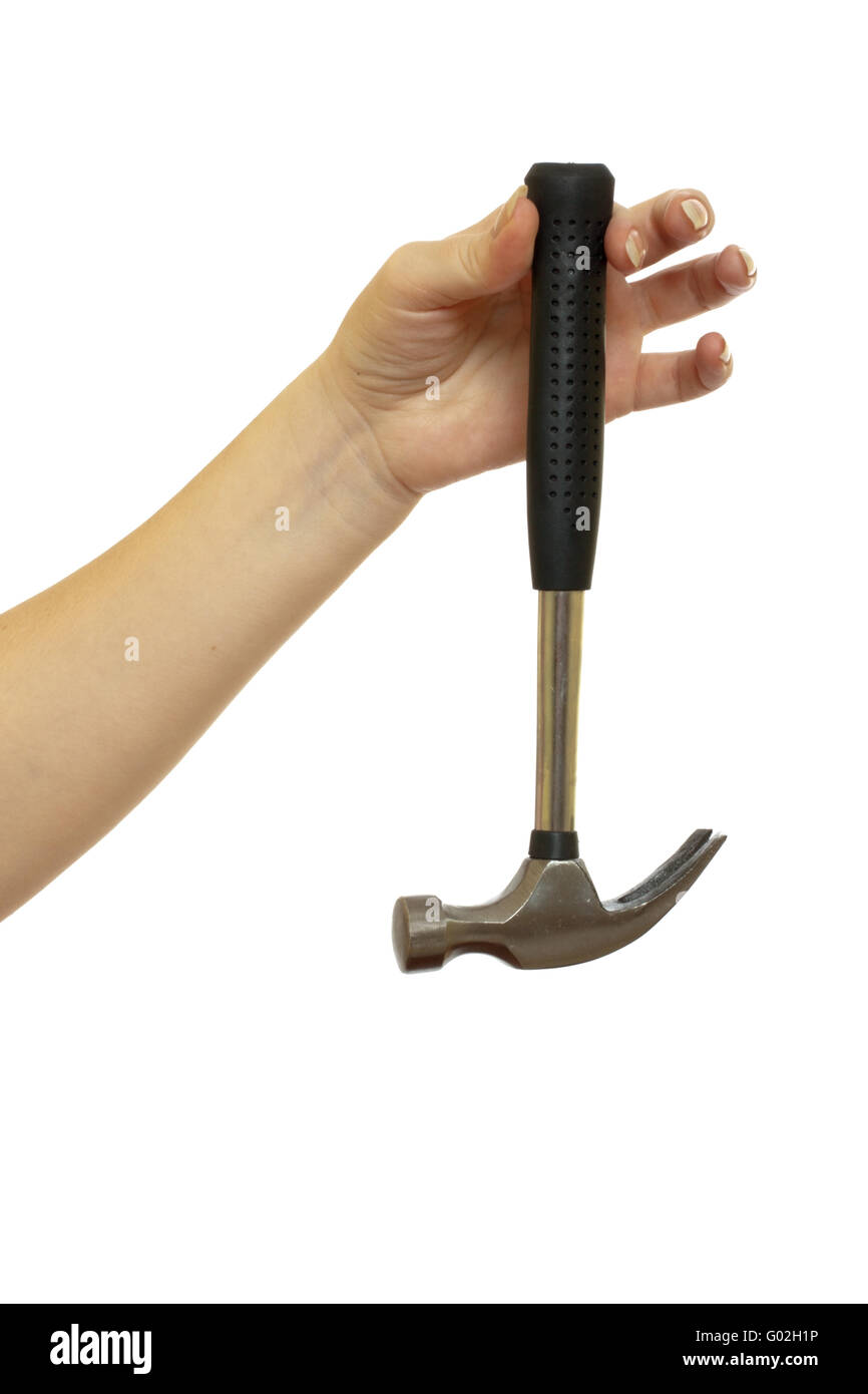 hammer in a beautiful female hand isolated on white background Stock ...