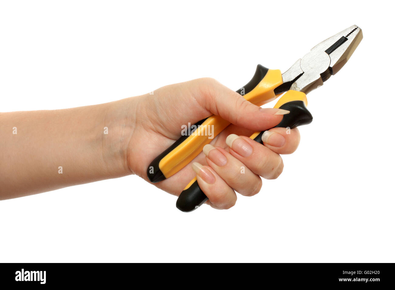 pliers in a beautiful female hand isolated on white background Stock ...