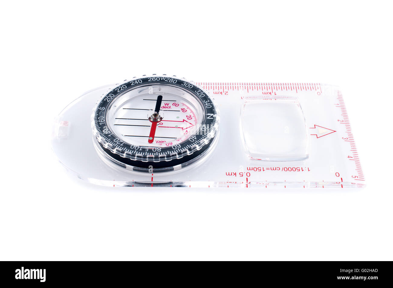 Transparent plastic compass on white background Stock Photo - Alamy