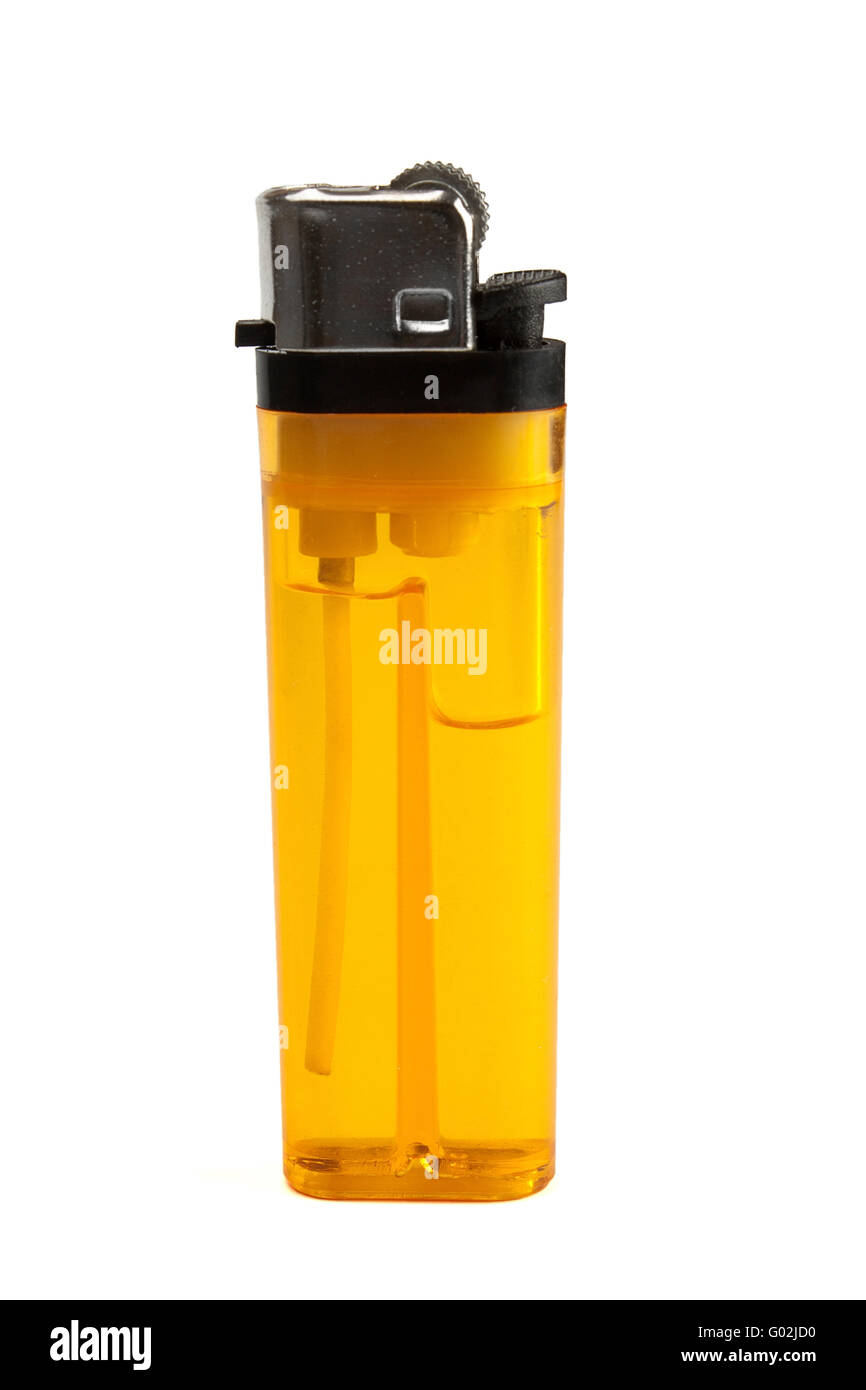 the yellow lighter isolated on white background Stock Photo - Alamy